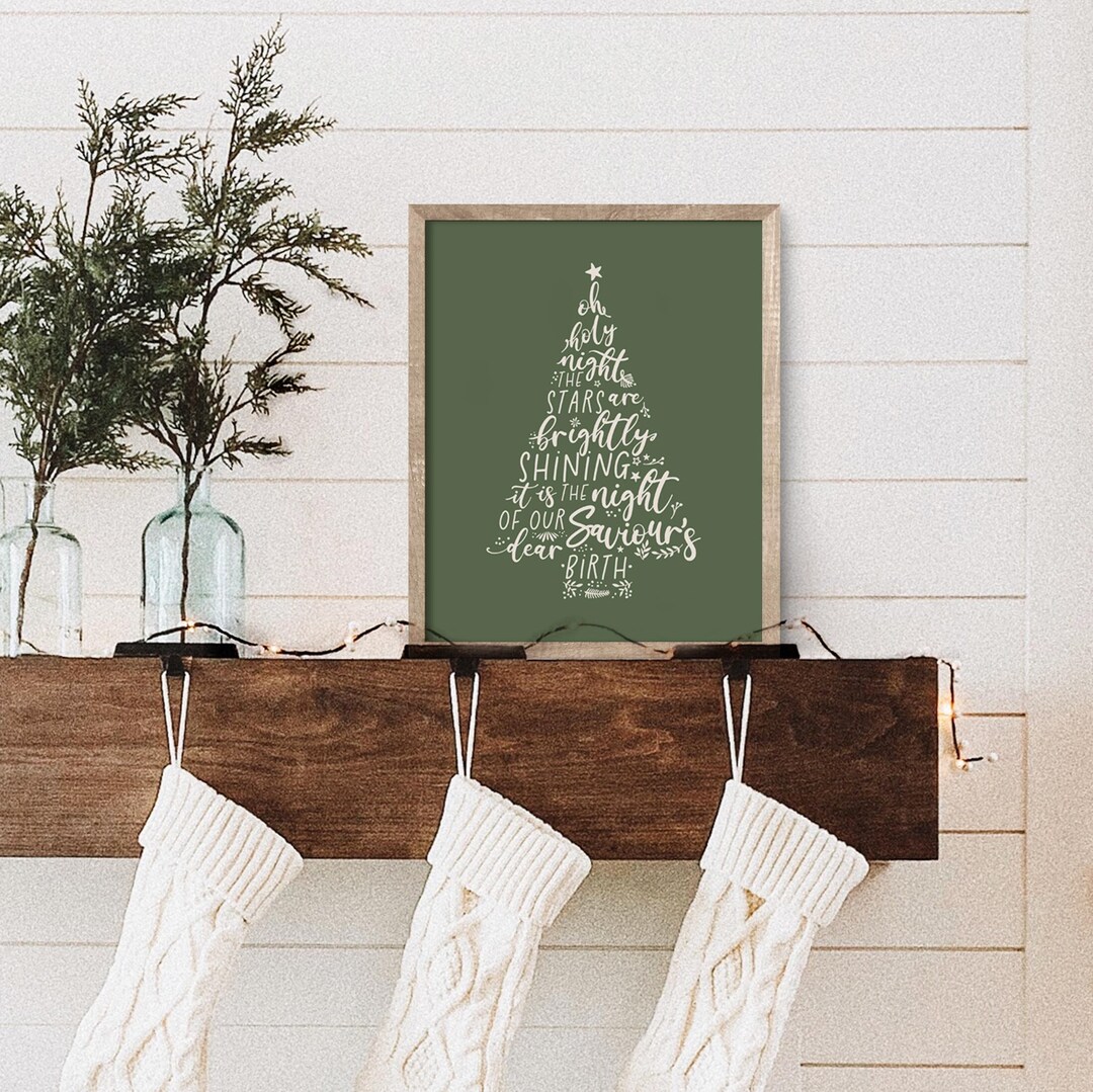 Oh Holy Night Christmas Tree Printable Wall Art, Winter Christmas ...