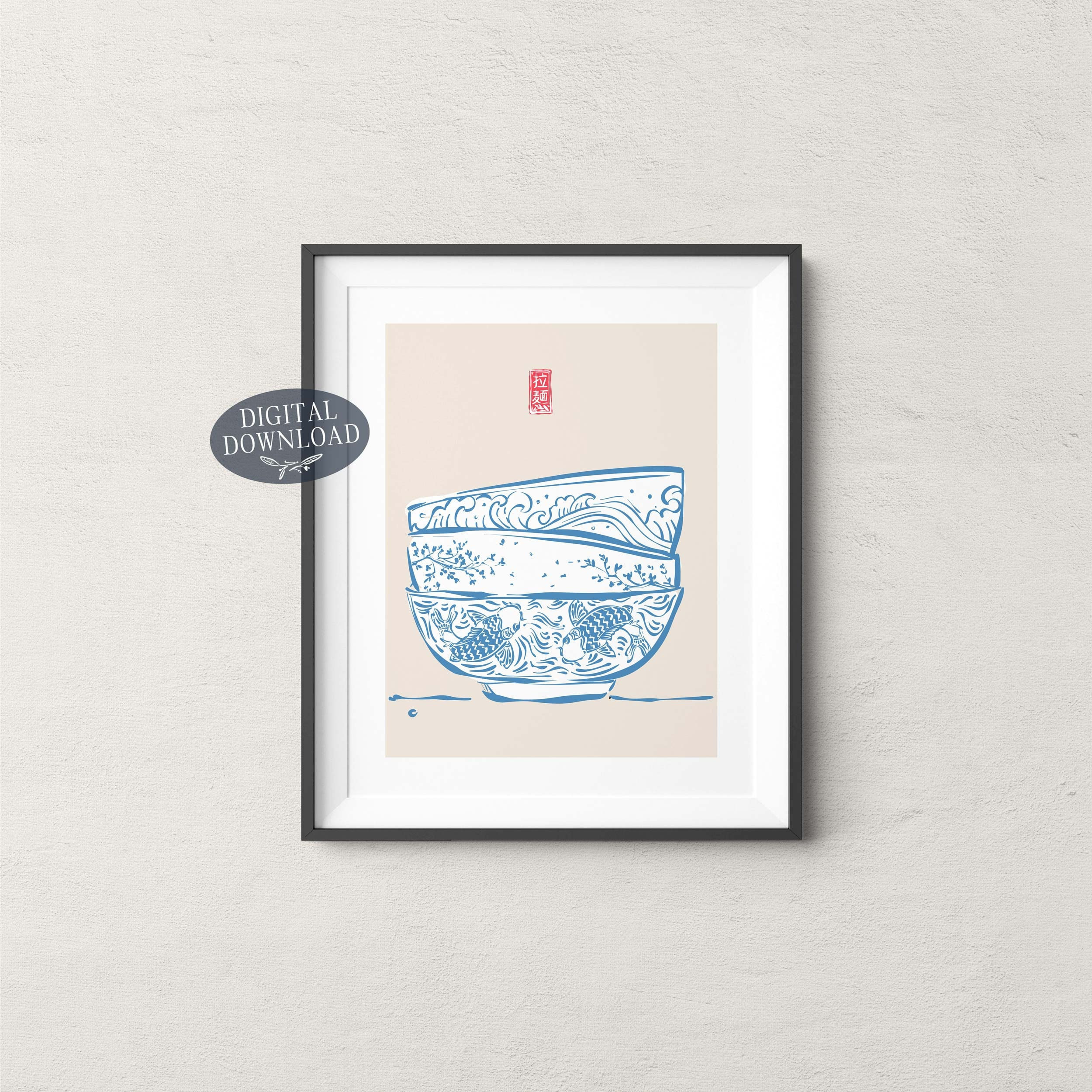 Three Ramen Bowls Poster, Kitchen Printable Wall Art, Gift for Foodie ...