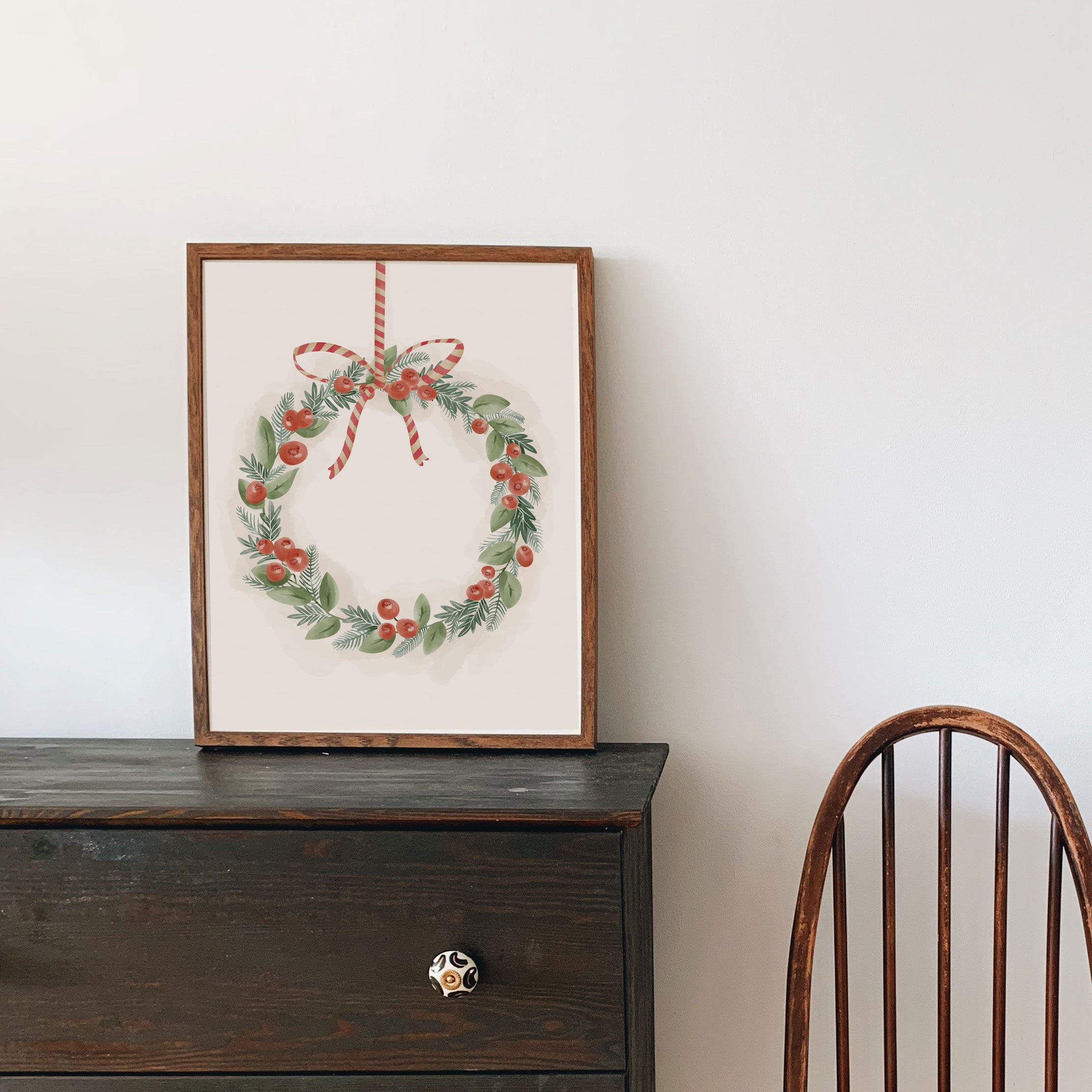 Wreath Christmas Printable, Christmas Watercolor Print, Vintage Winter ...