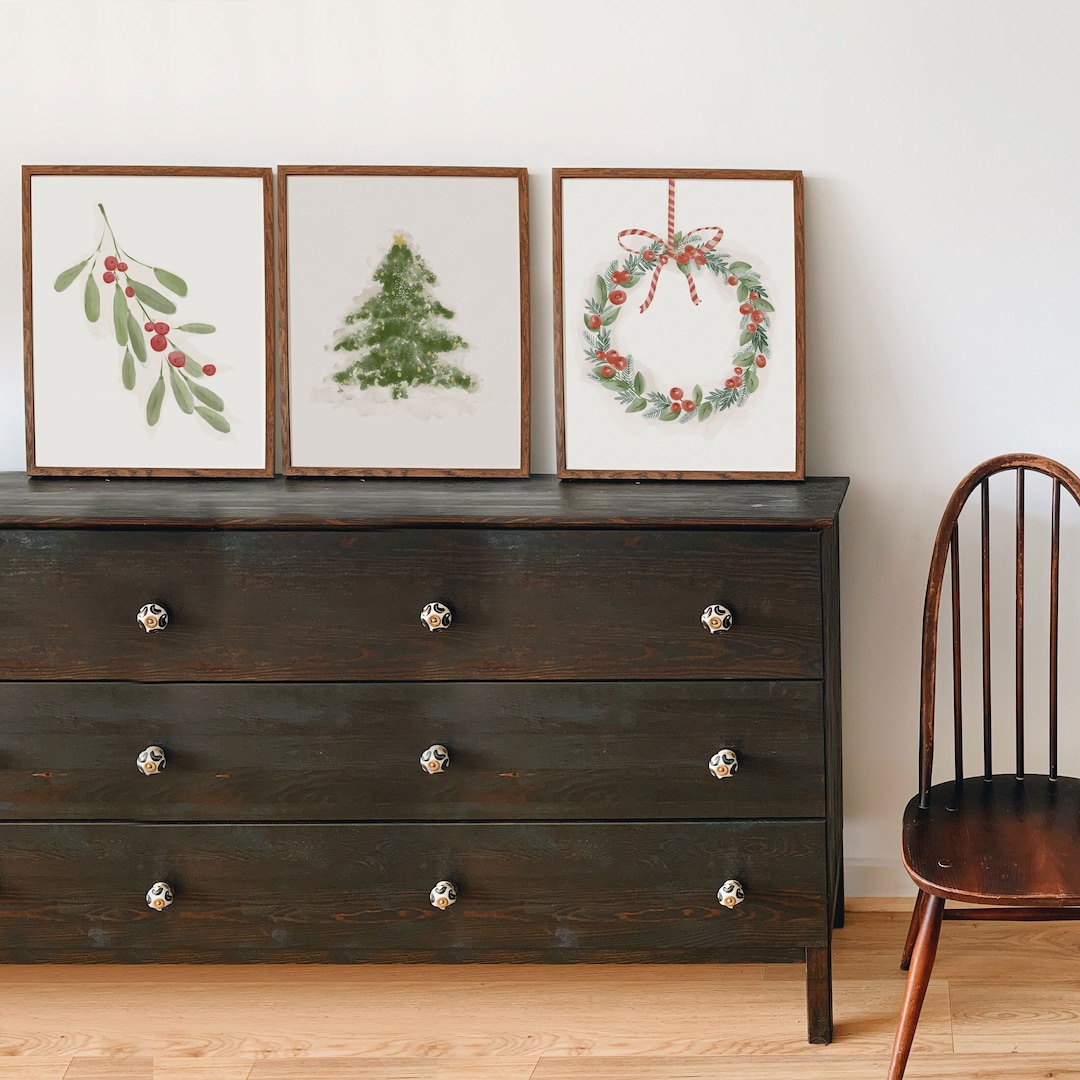 Watercolor Christmas Printables, Vintage Style Holiday Gallery Wall ...