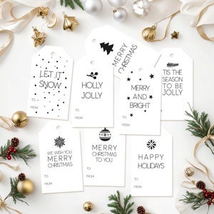 Printable Christmas Gift Tags, Black and White Printer Friendly Holiday ...