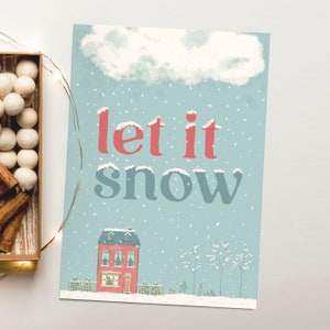 Printable Christmas Card, Cute Let It Snow 5x7 Card With a Winter ...