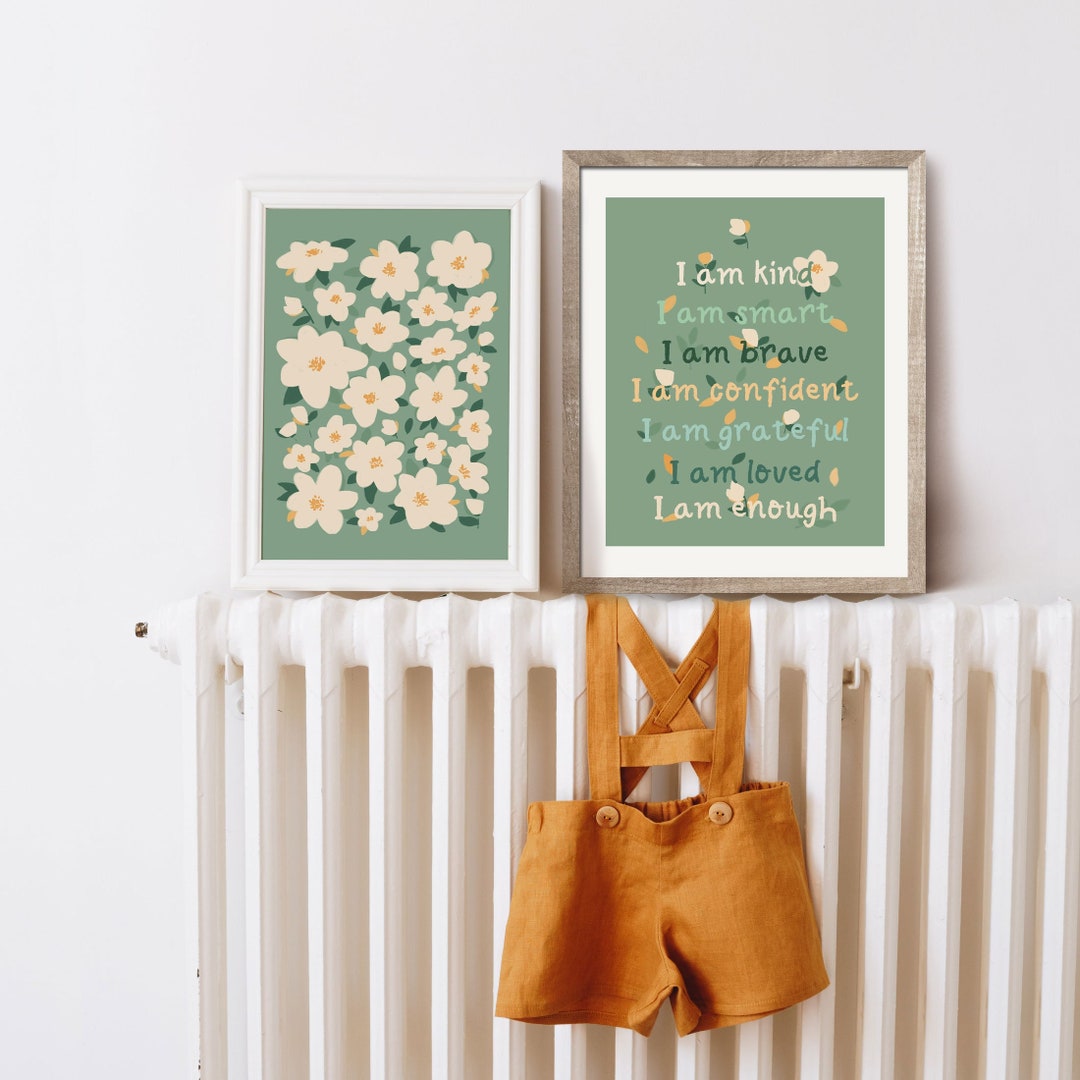 Boho Flower Market and Affirmations for Kids Set of Prints, Green ...