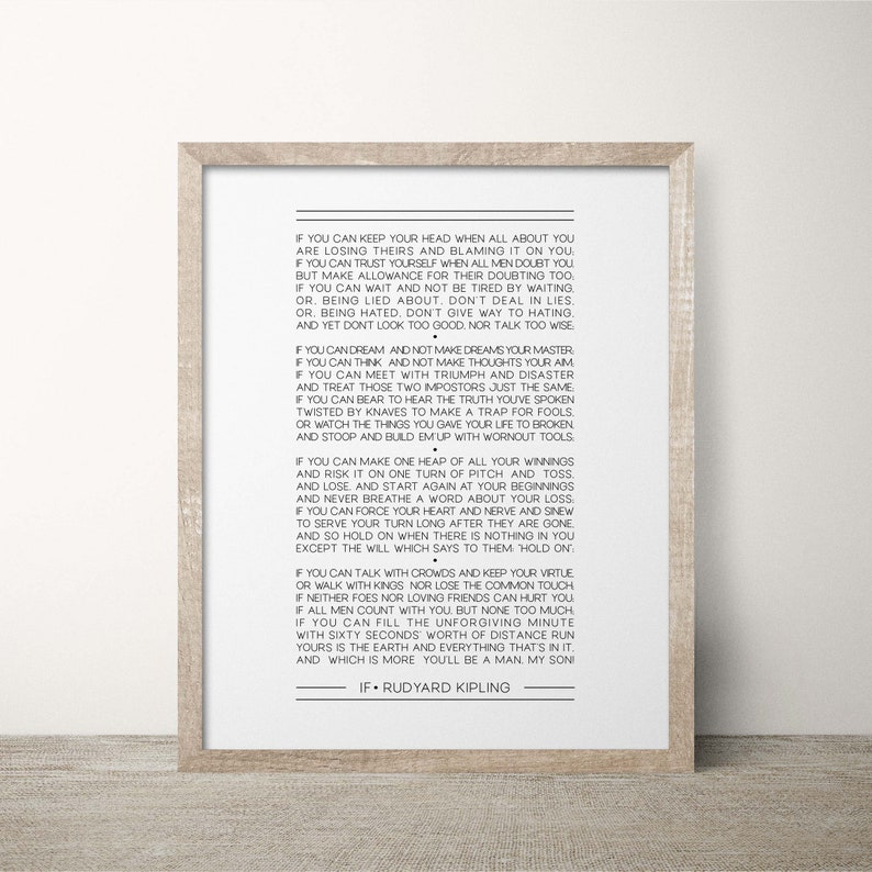 If Poem by Rudyard Kipling Printable Wall Art Inspirational - Etsy