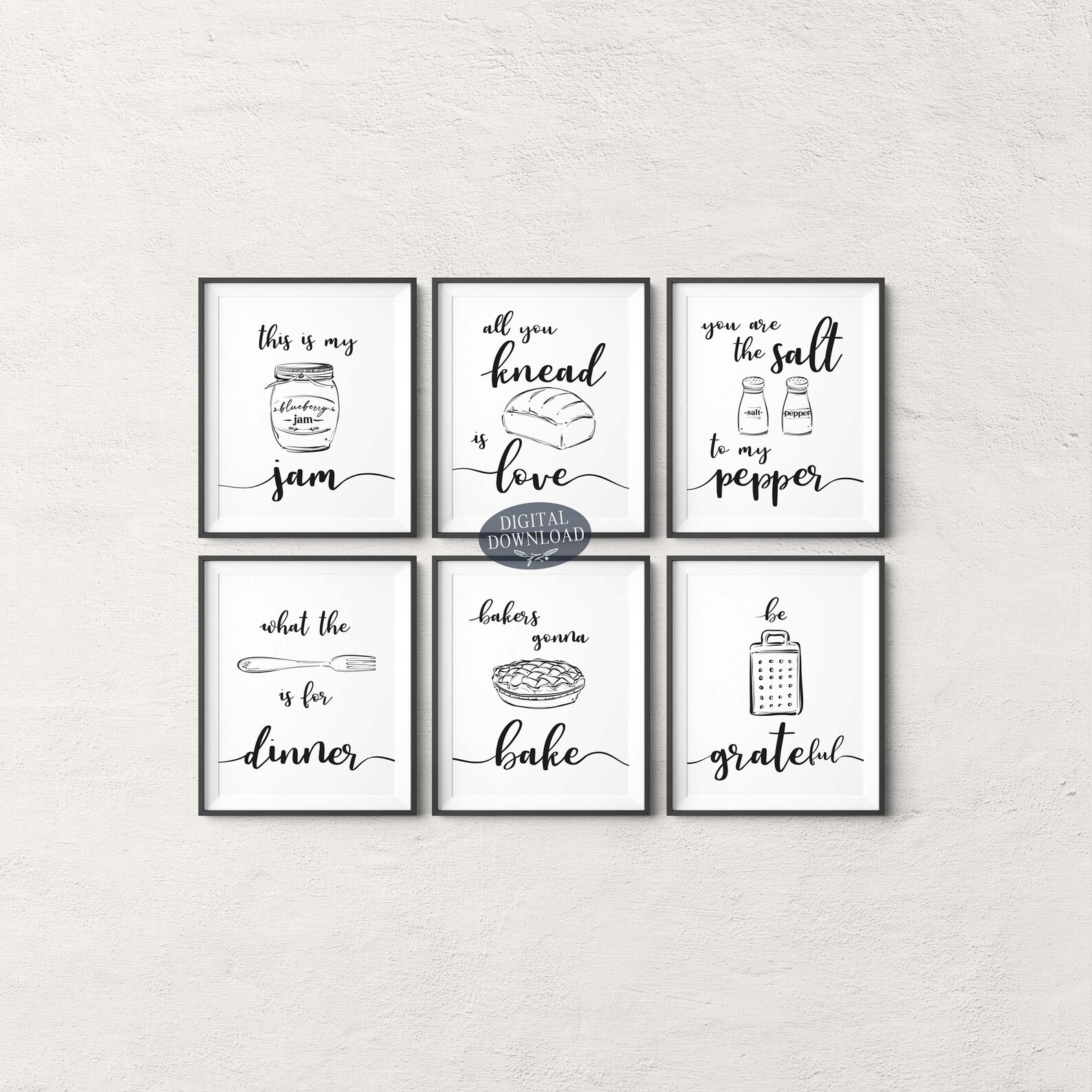 Funny Kitchen Wall Decor, Printable Wall Art, Gallery Wall Set of 6 ...