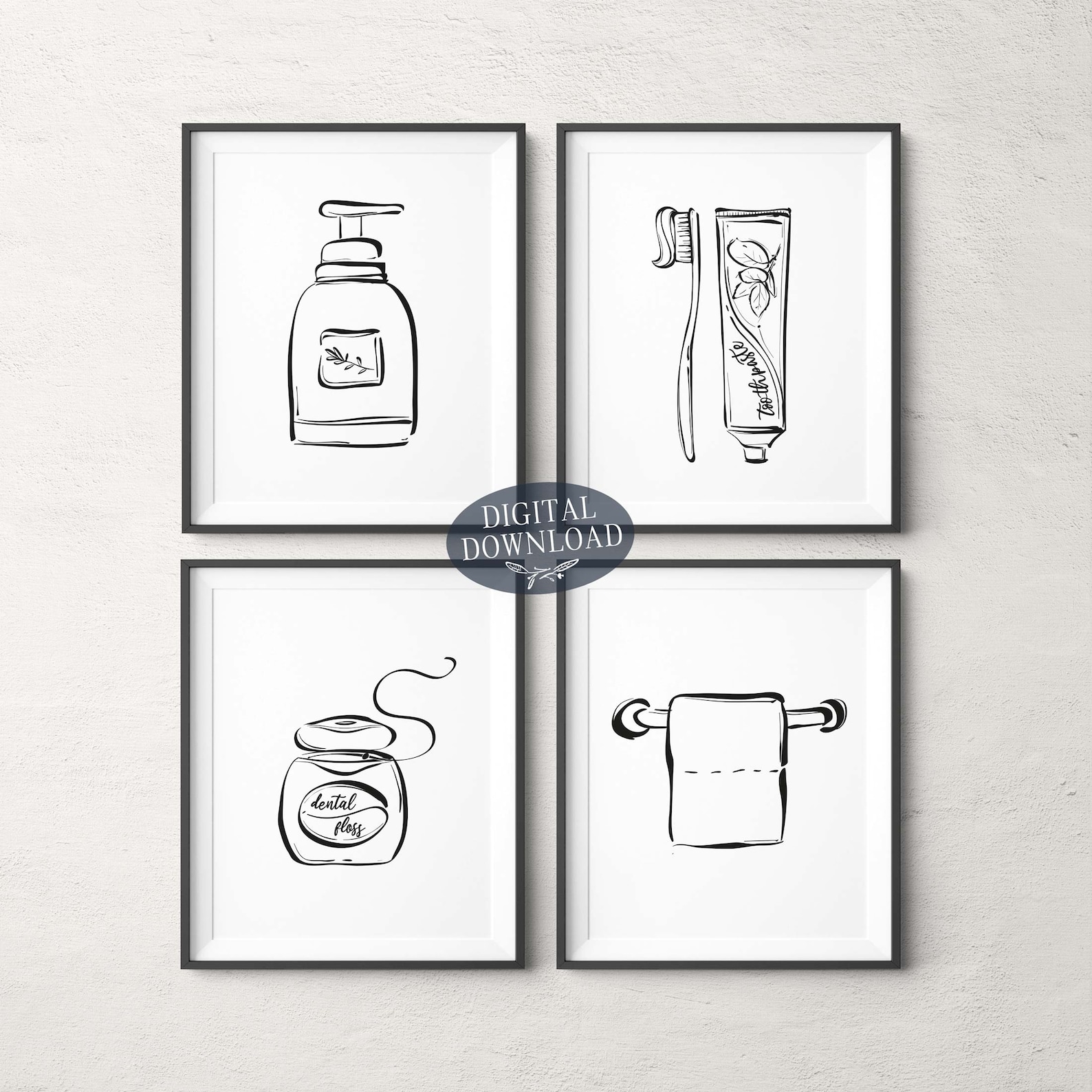 Printable Bathroom Wall Decor, Printable Wall Art, Black and White ...