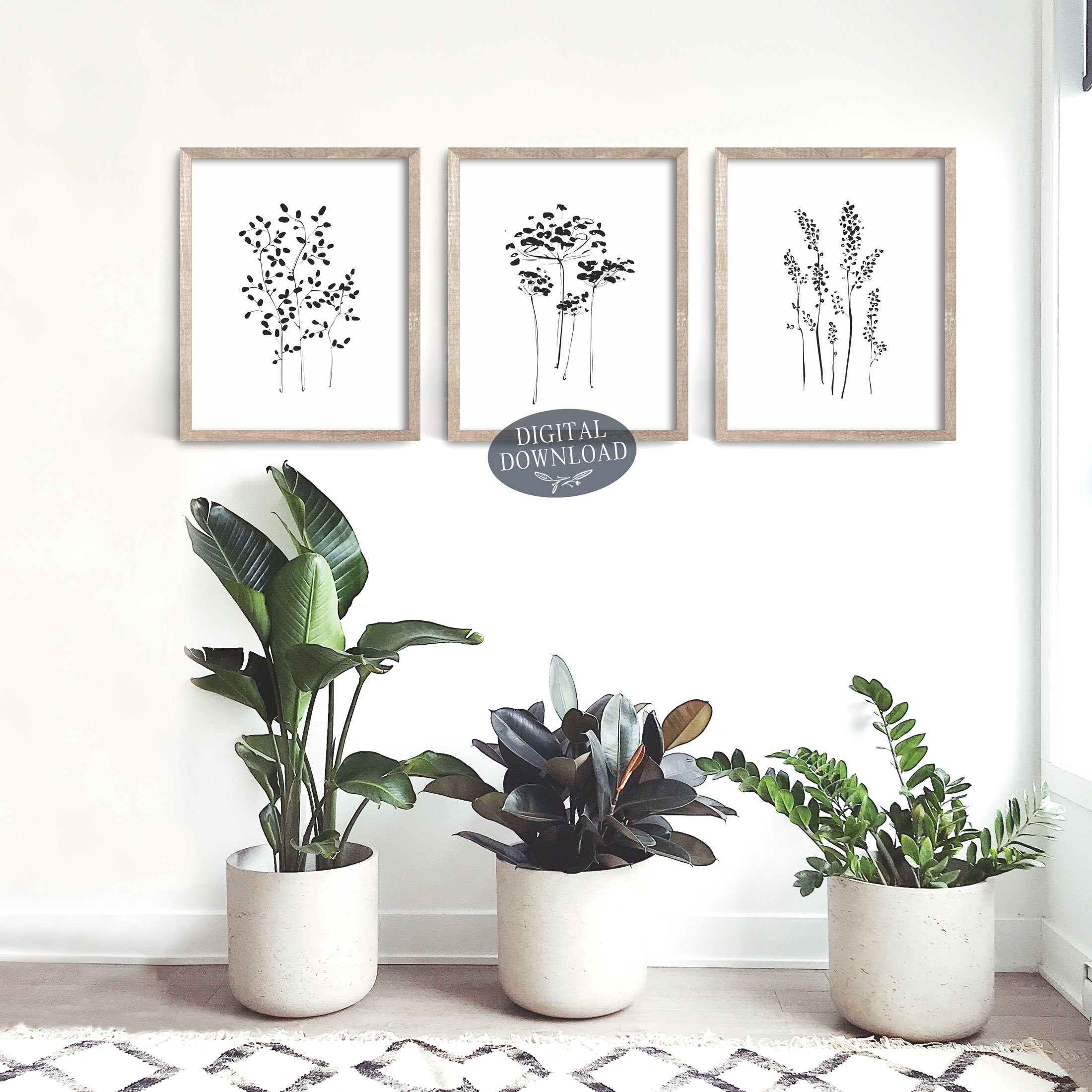 Botanical Gallery Wall Set Printable Wall Art Black and | Etsy