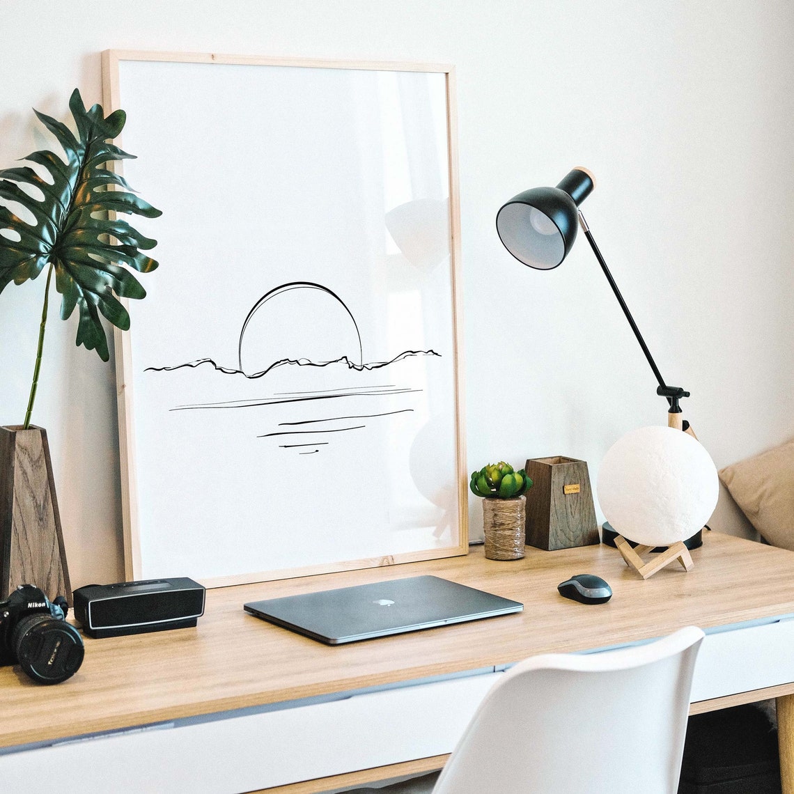 Horizon Line Art, Printable Wall Art, Minimalist Abstract Print, Black ...