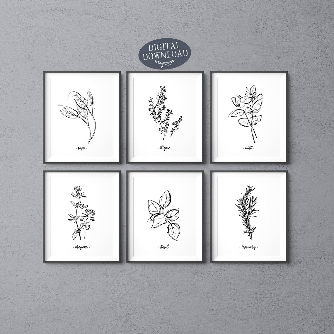 Botanical Print Set Printable Kitchen Wall Art Set of 6 | Etsy