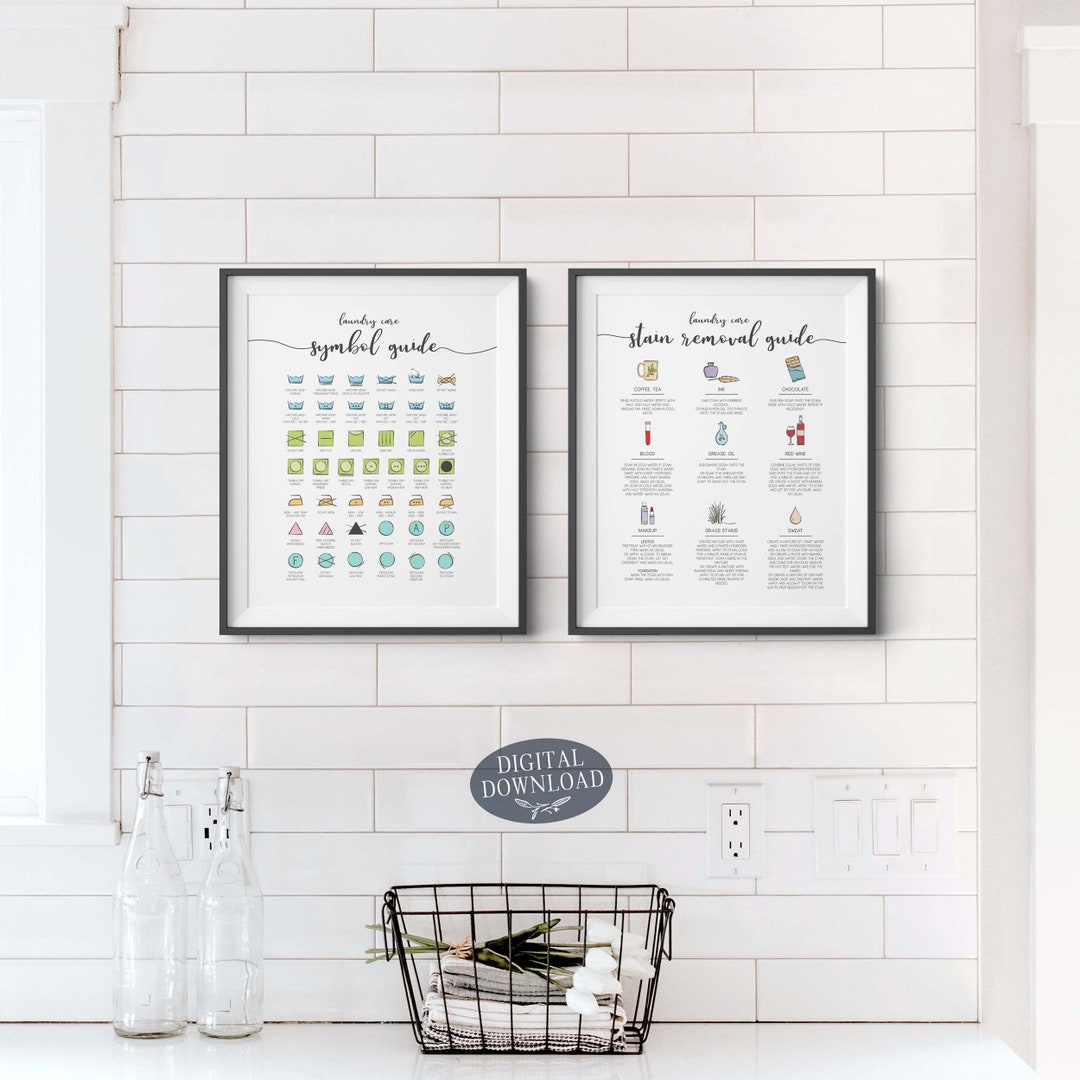 Colorful Laundry Room Decor, Stain Removal and Symbol Guide, Set of 2 ...