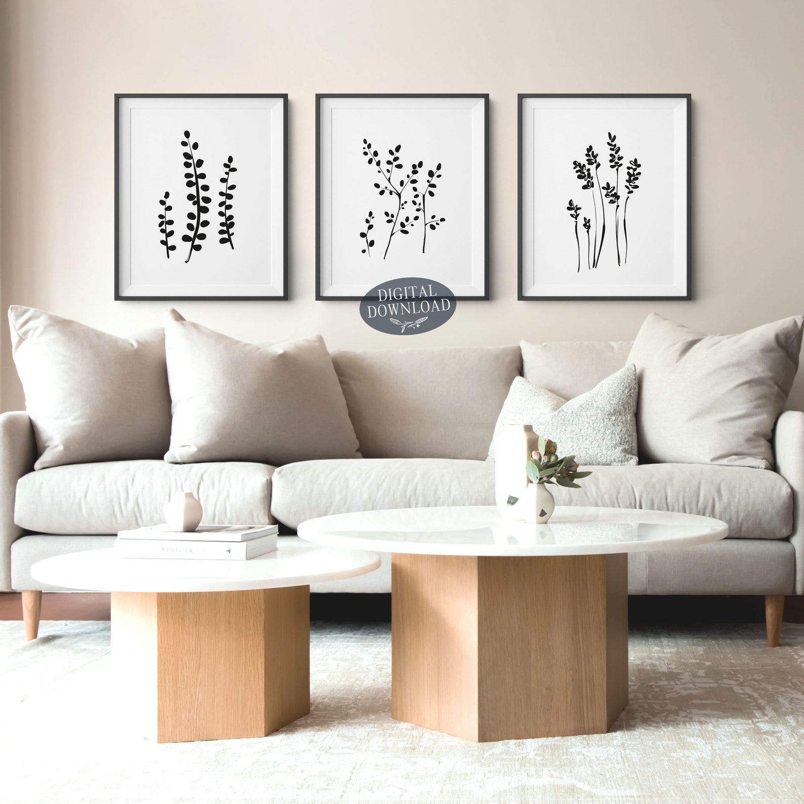 Botanical Gallery Wall Decor Set of 3 Prints Printable Wall | Etsy
