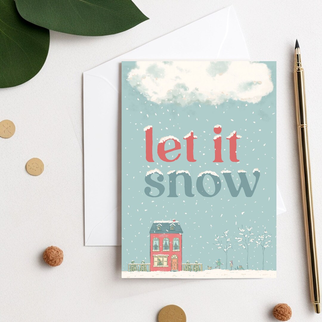 Printable Christmas Card, Cute Let It Snow 5x7 Card With a Winter ...