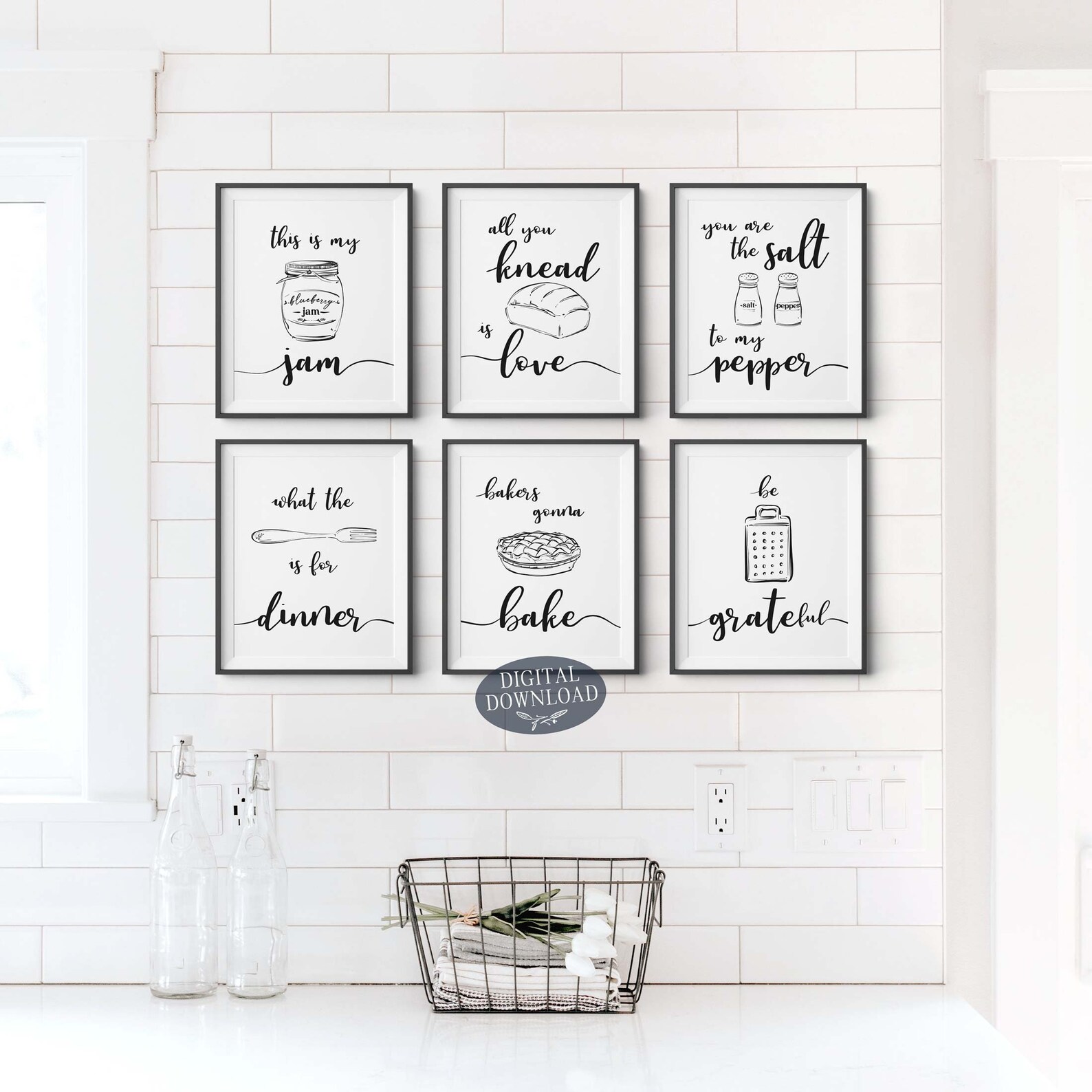 Funny Kitchen Wall Decor, Printable Wall Art, Gallery Wall Set of 6 ...