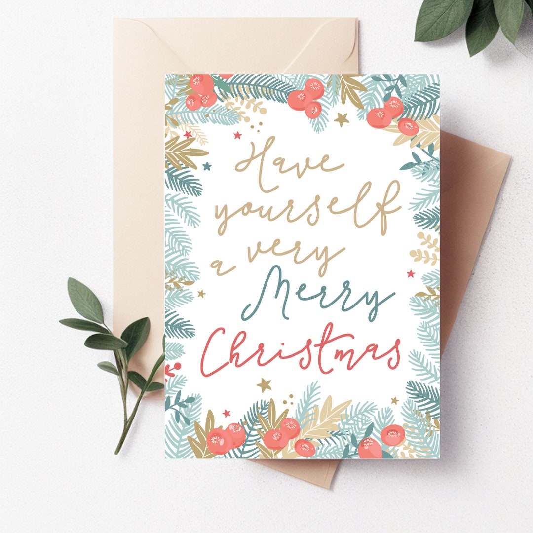 Christmas Card, Printable Merry Christmas 5x7 Card, Cute Christmas ...