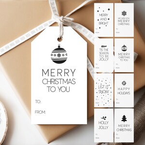 Printable Christmas Gift Tags, Black and White Printer Friendly Holiday ...