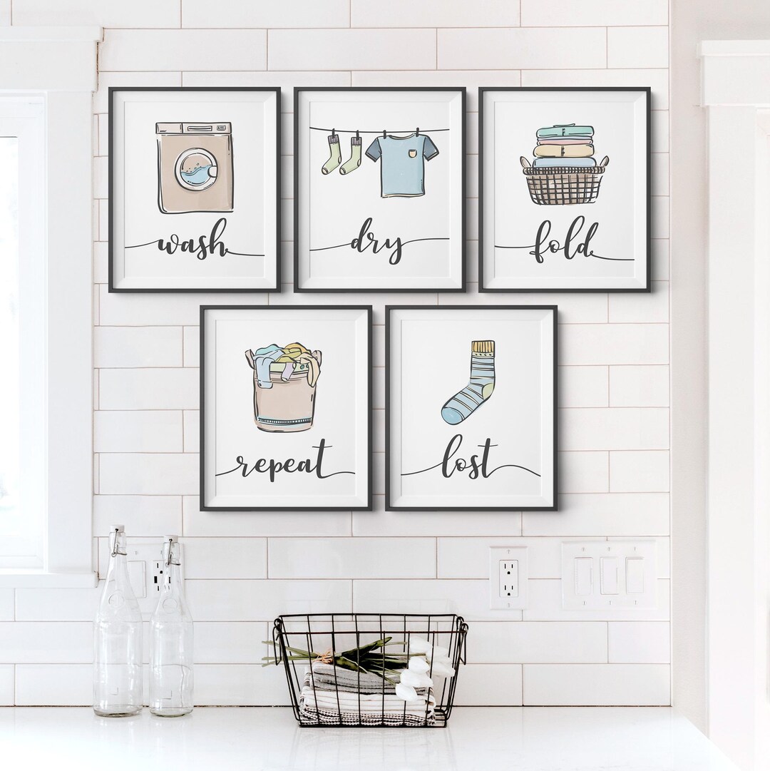 Laundry Room Decor, Colorful Wash Dry Fold Repeat Line Art, Printable ...