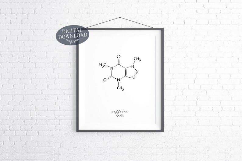 Caffeine Molecule Print, Printable Science Poster, Minimalist Coffee ...