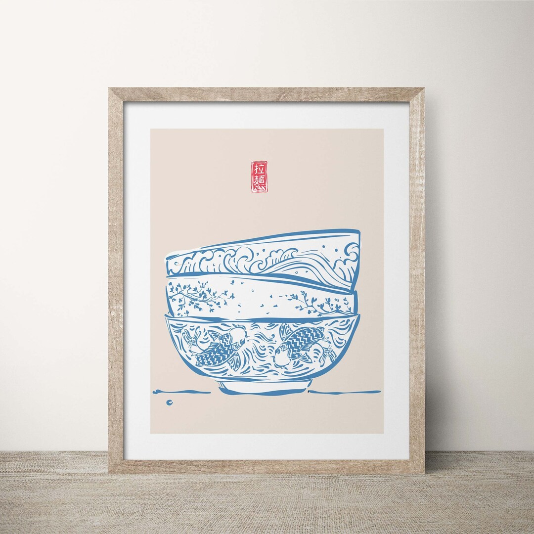 Three Ramen Bowls Poster, Kitchen Printable Wall Art, Gift for Foodie ...