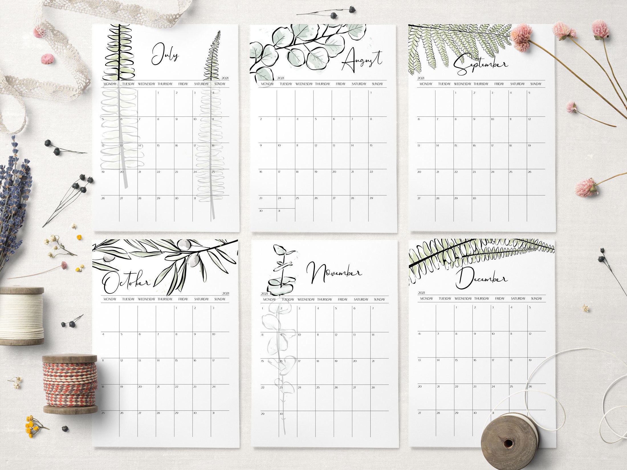 Botanical Themed 2020 & 2021 Printable Calendar PDF Digital | Etsy