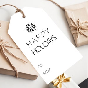Printable Christmas Gift Tags, Black and White Printer Friendly Holiday ...