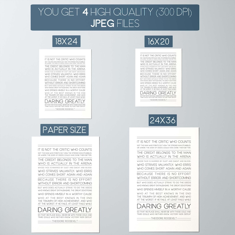 The Man in the Arena Quote Printable Wall Art Theodore | Etsy Canada