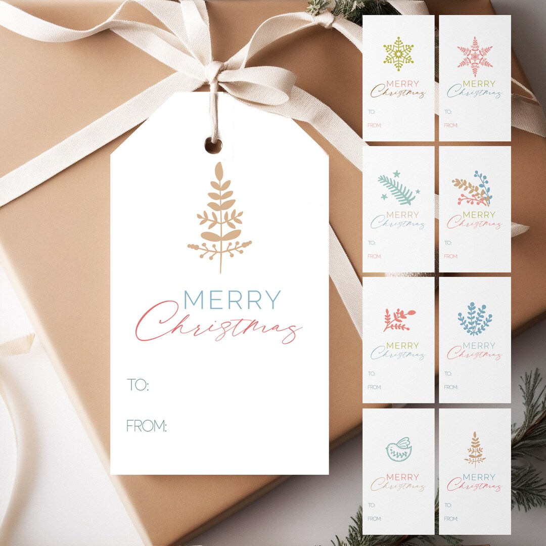 Printable Christmas Gift Tags Minimal Folk DIY Gift Tags for - Etsy