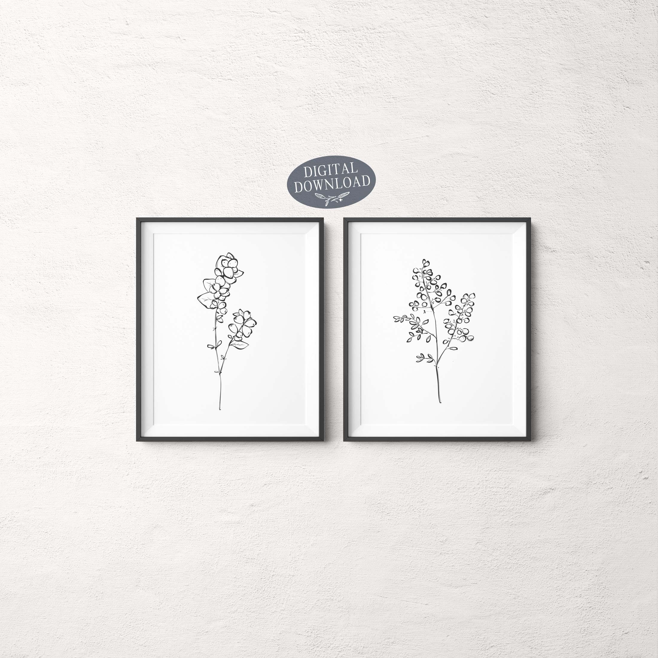 Botanical Print Set, Wildflower Printable Wall Art, Set of 2 Prints ...