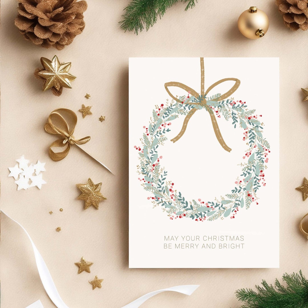 Printable Christmas Card, Merry and Bright 5x7 Card With a Christmas ...