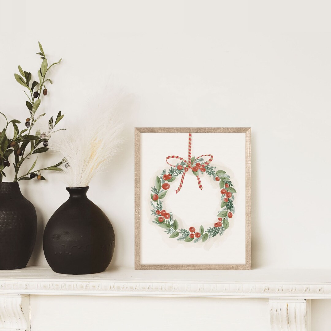 Wreath Christmas Printable, Christmas Watercolor Print, Vintage Winter ...