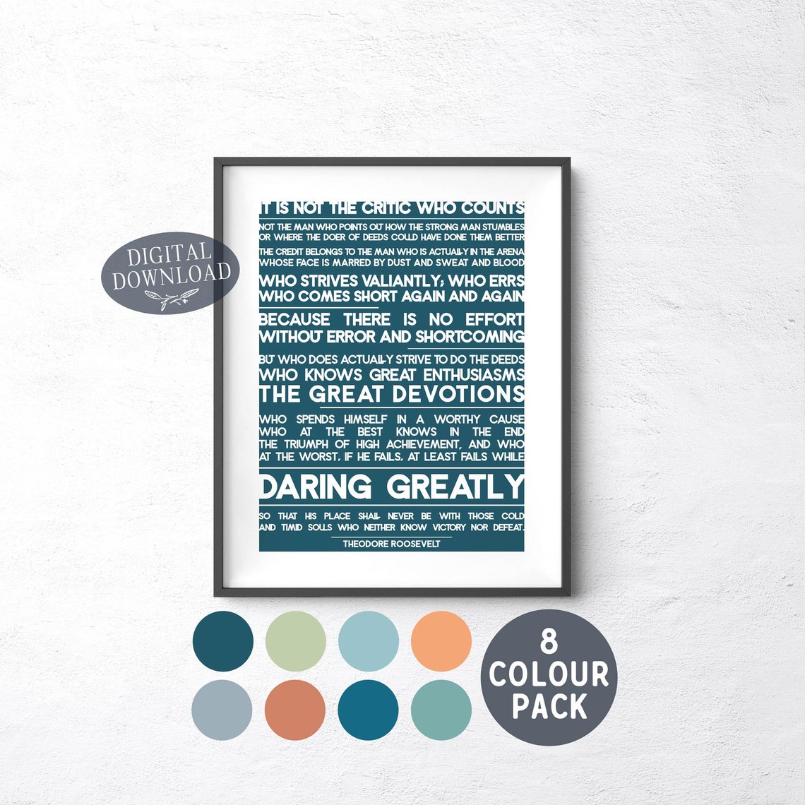 The Man in the Arena Quote Printable Wall Art Theodore | Etsy