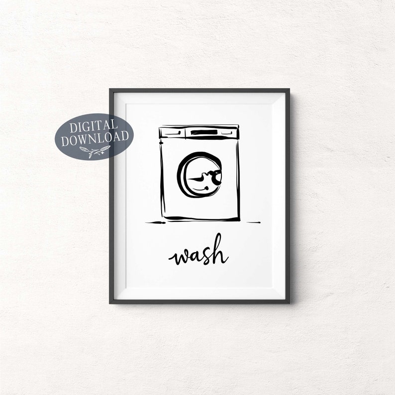 Wash Dry Fold Repeat Printable Laundry Room Decor, Black and White Wall ...