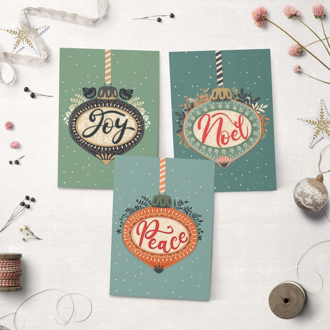 Printable Christmas Cards Bundle, Set of 3 Cute 5x7 Greetings Cards ...