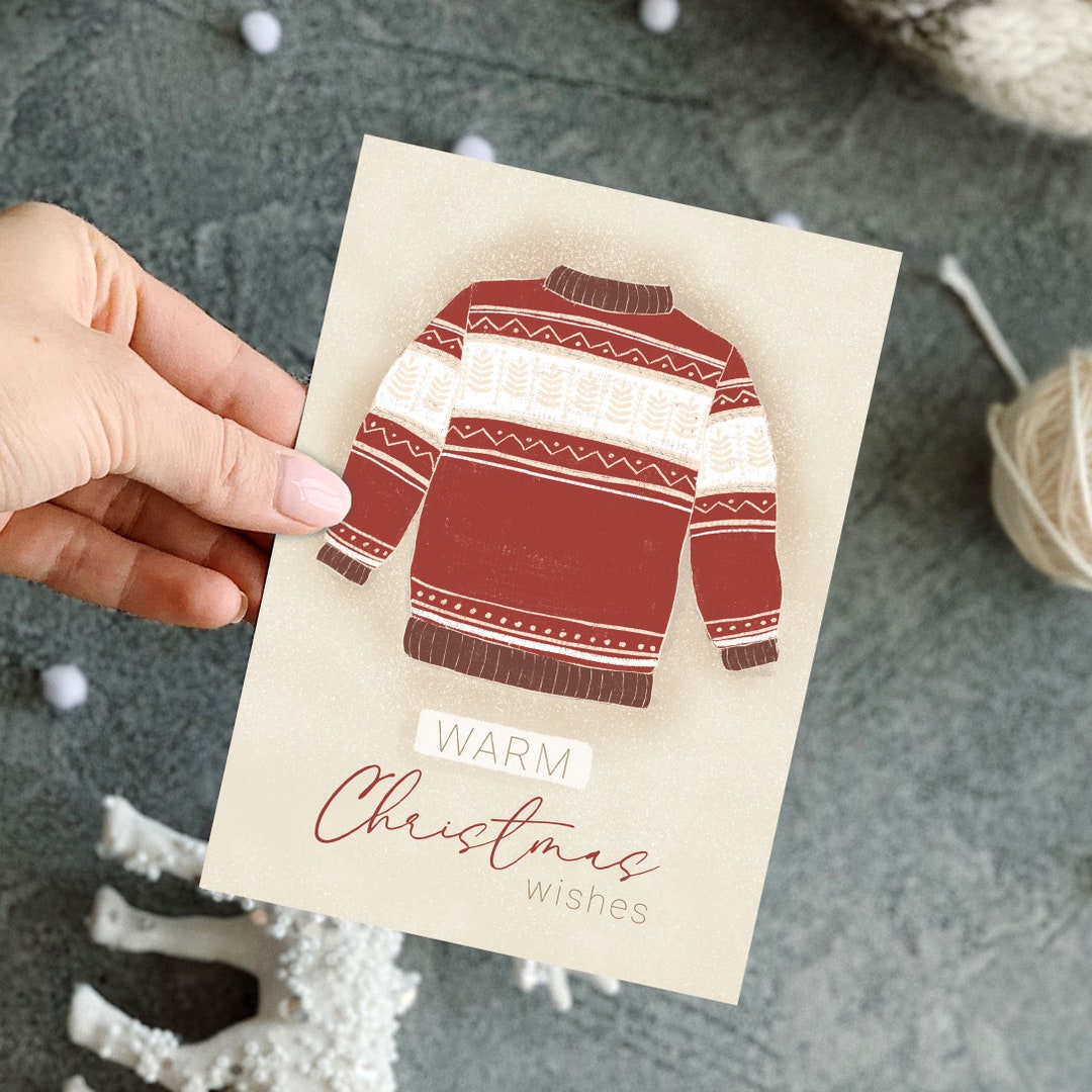 Printable Christmas Card, Warm Christmas Wishes Sweater Weather Card ...