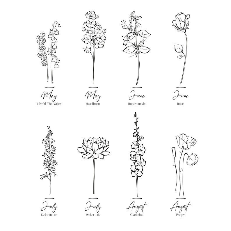 Printable Birth Month Flowers Bouquet, 2 to 3 Flowers, Birth Flowers ...