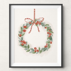Wreath Christmas Printable, Christmas Watercolor Print, Vintage Winter ...