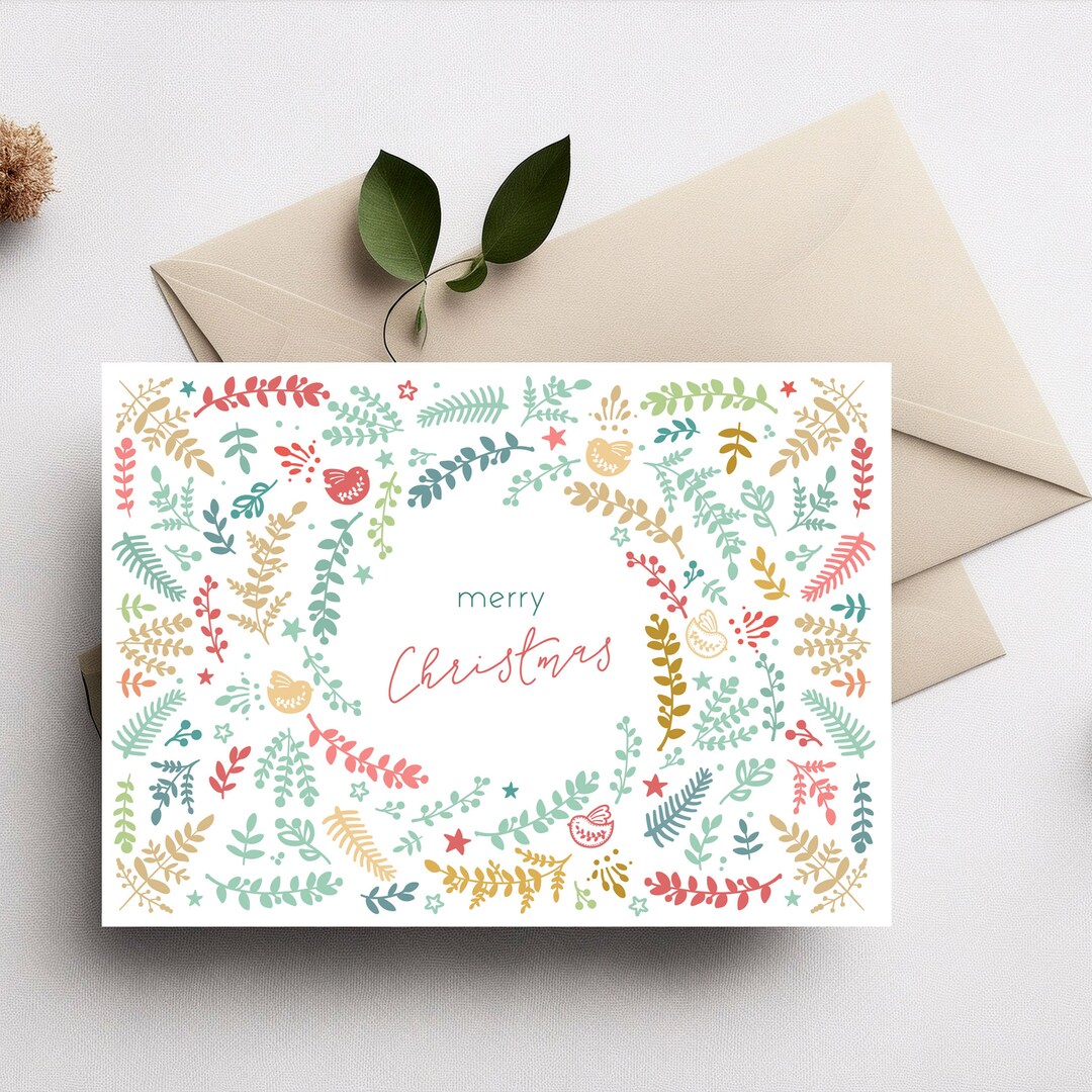 Printable Christmas Card, Cute Merry Christmas Card, 5x7 Landscape ...