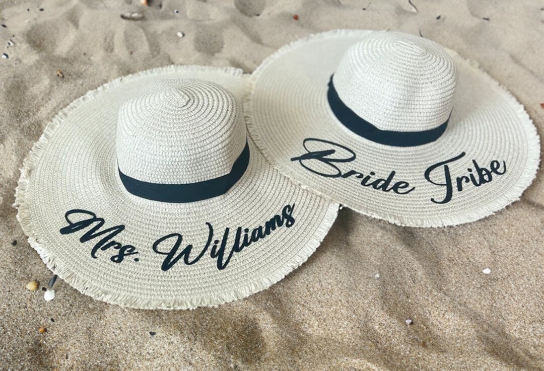 Bride Tribe Hat, Personalized Beach Hat, Floppy Straw Hat, Custom Beach ...