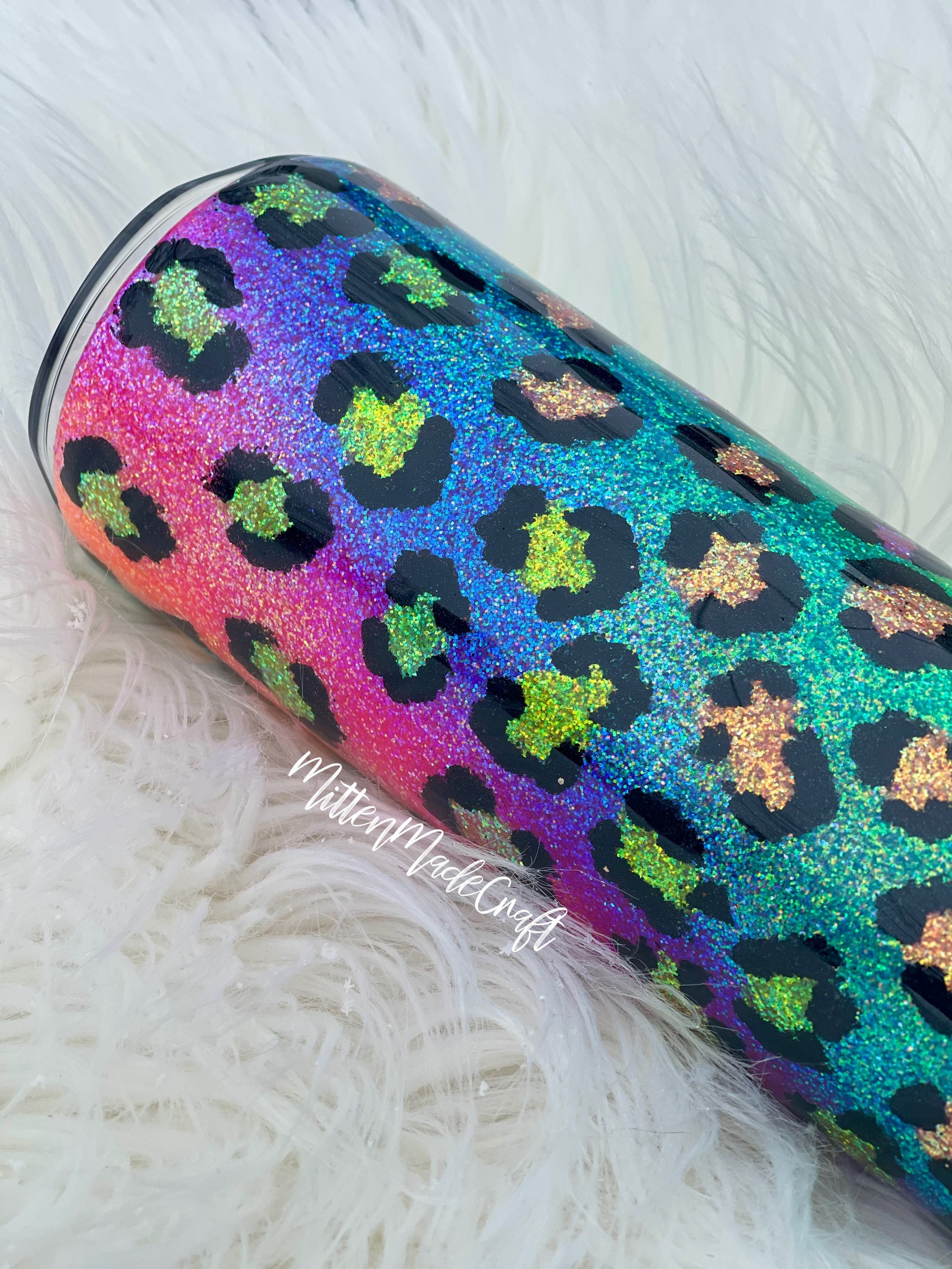 Neon Leopard Glitter Tumbler | Etsy