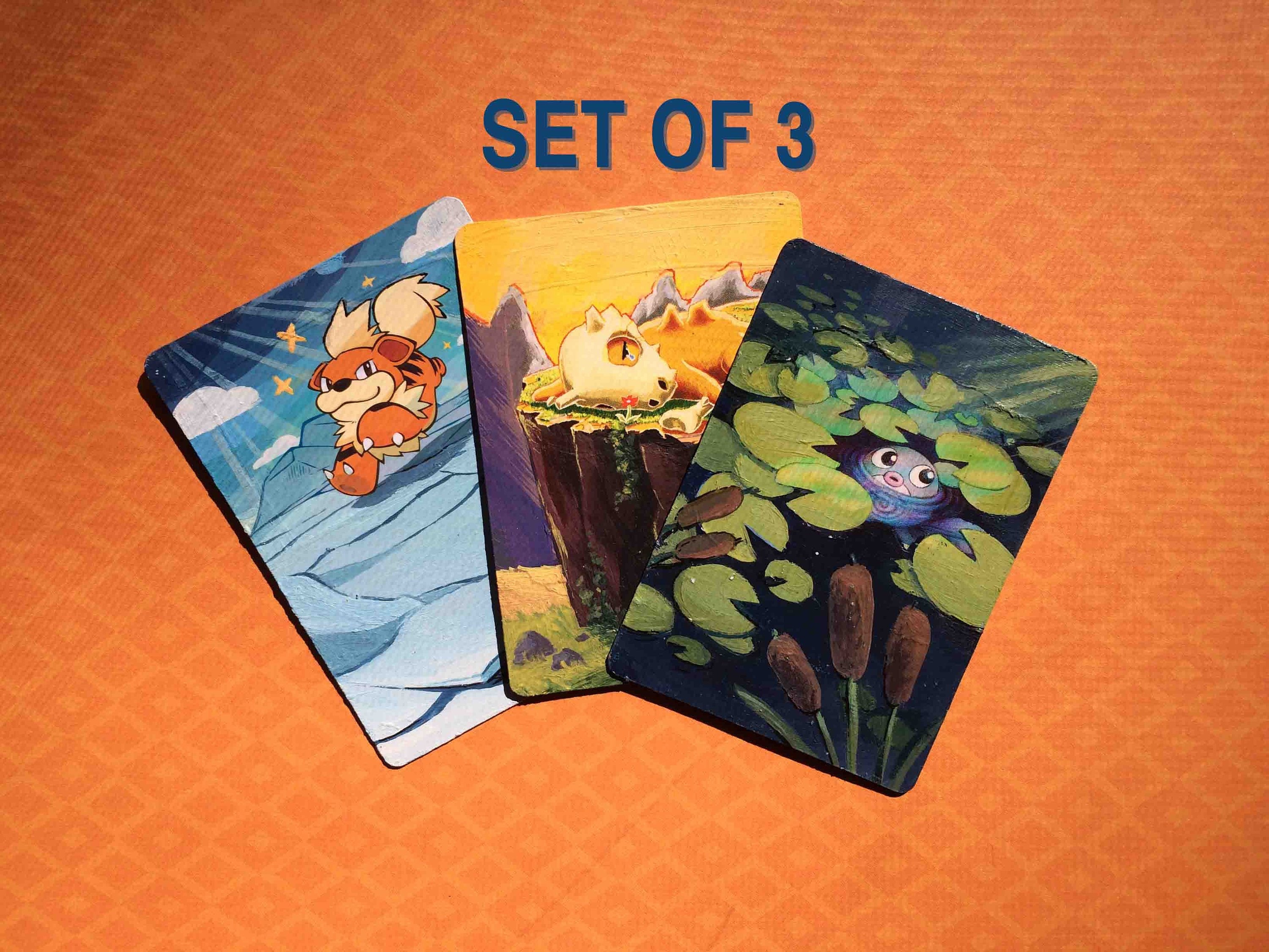 Set of 3 Painted Trading Cards PRINTS | Etsy