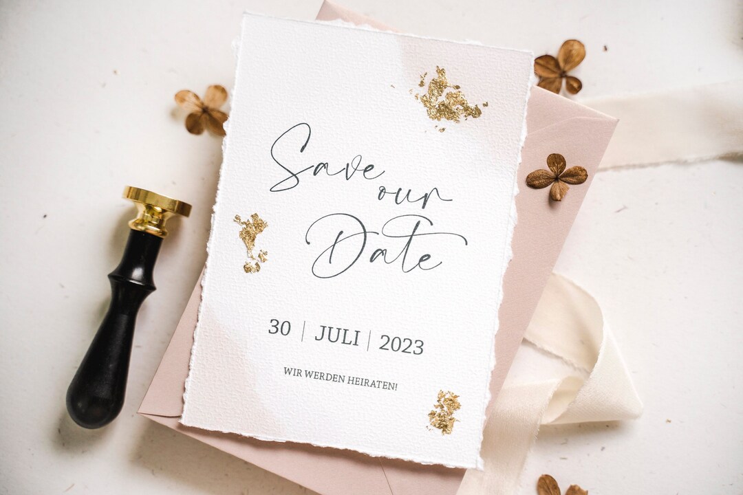 Invitation Card With Gold Leaf 'bari' Wedding Invitation Save the Date ...