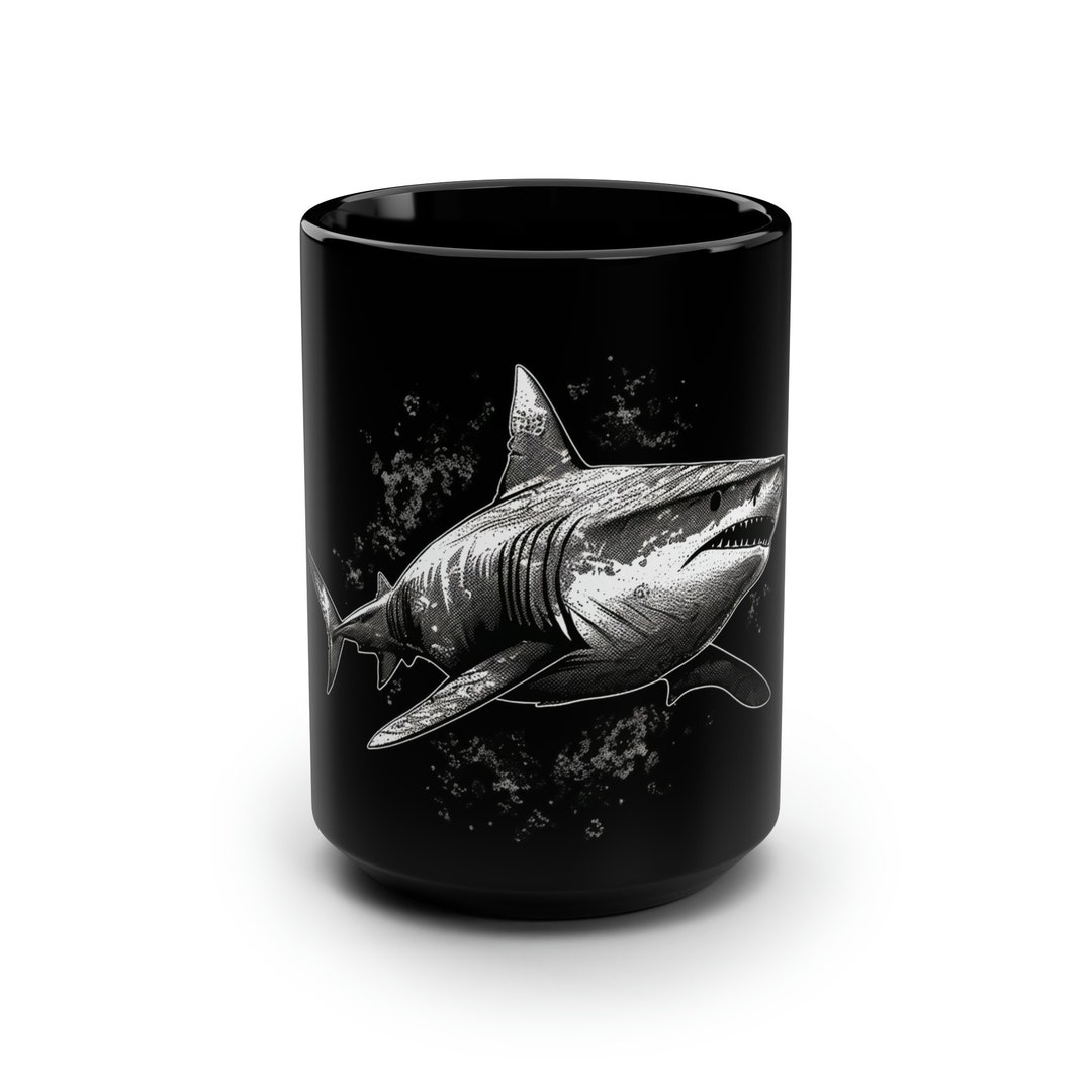 Great White Shark Swimming Design Black Mug, 15oz - Etsy