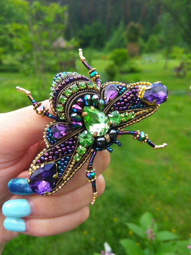 Beaded bee brooch beaded bug brooch beetle brooch beaded | Etsy