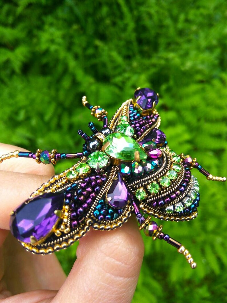 Beaded bee brooch beaded bug brooch beetle brooch beaded | Etsy