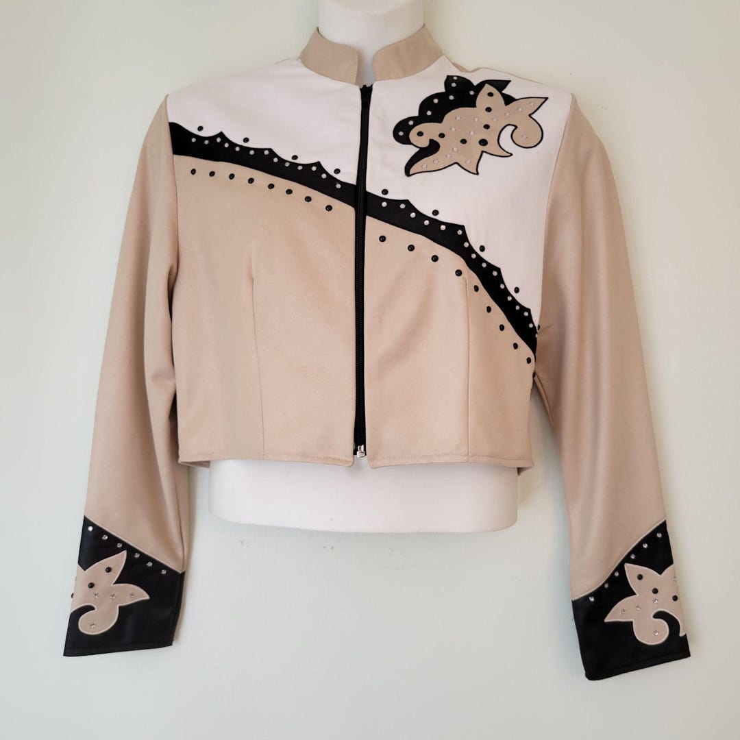 1849 Authentic Ranchwear Tan Black Embellished Crop Jacket L Horse Show ...