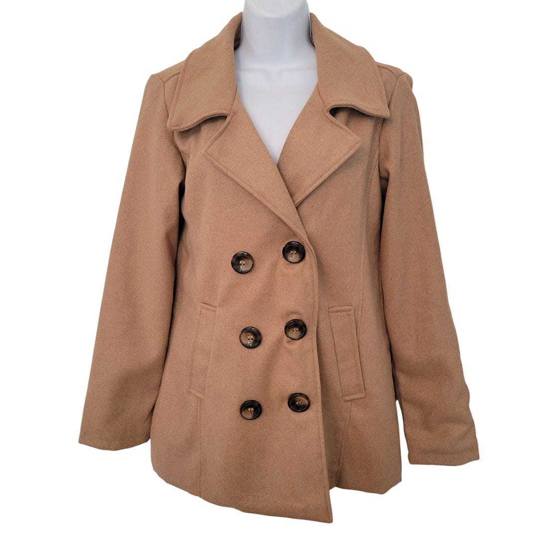 Me Jane Camel Tan Double Breasted Peacoat S Preppy Twee Academia Glam ...