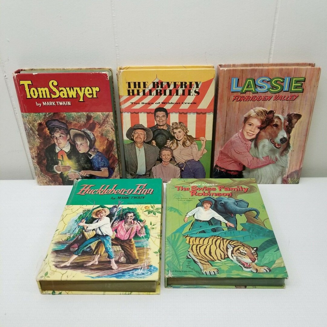 Whitman Lot of 5 Vintage Classics Huckleberry Finn Tom Sawyer Lassie ...