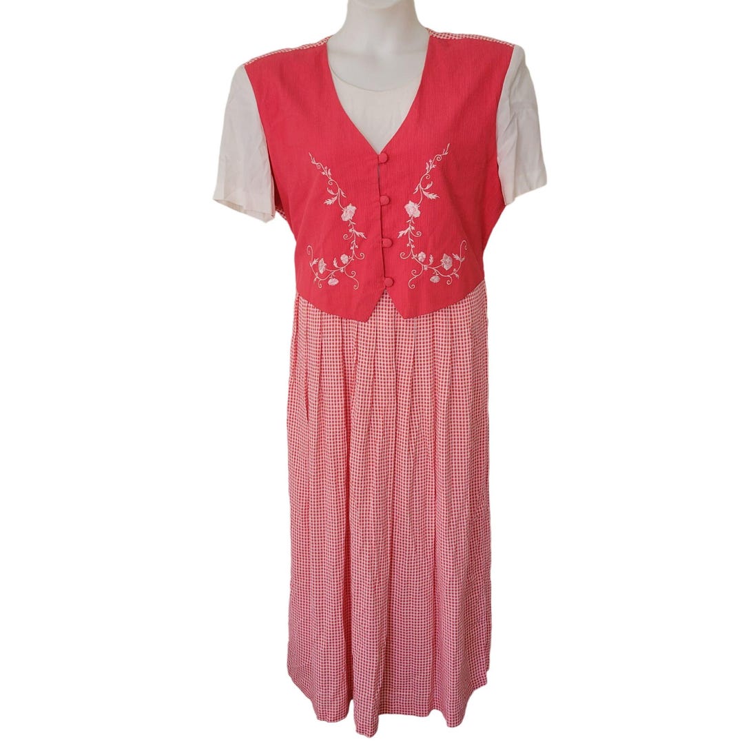 Allison Che 16 Pink Gingham Dress Floral Embroidery Waist Tie Modest ...