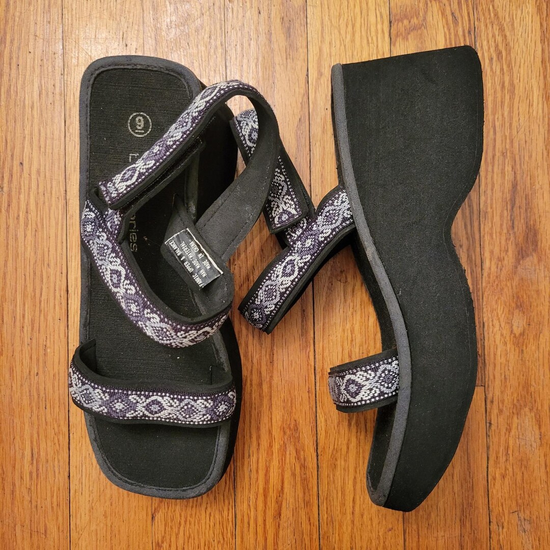 No Boundaries Black Aztec Southwestern Platform Wedge Sandals 9 Summer ...