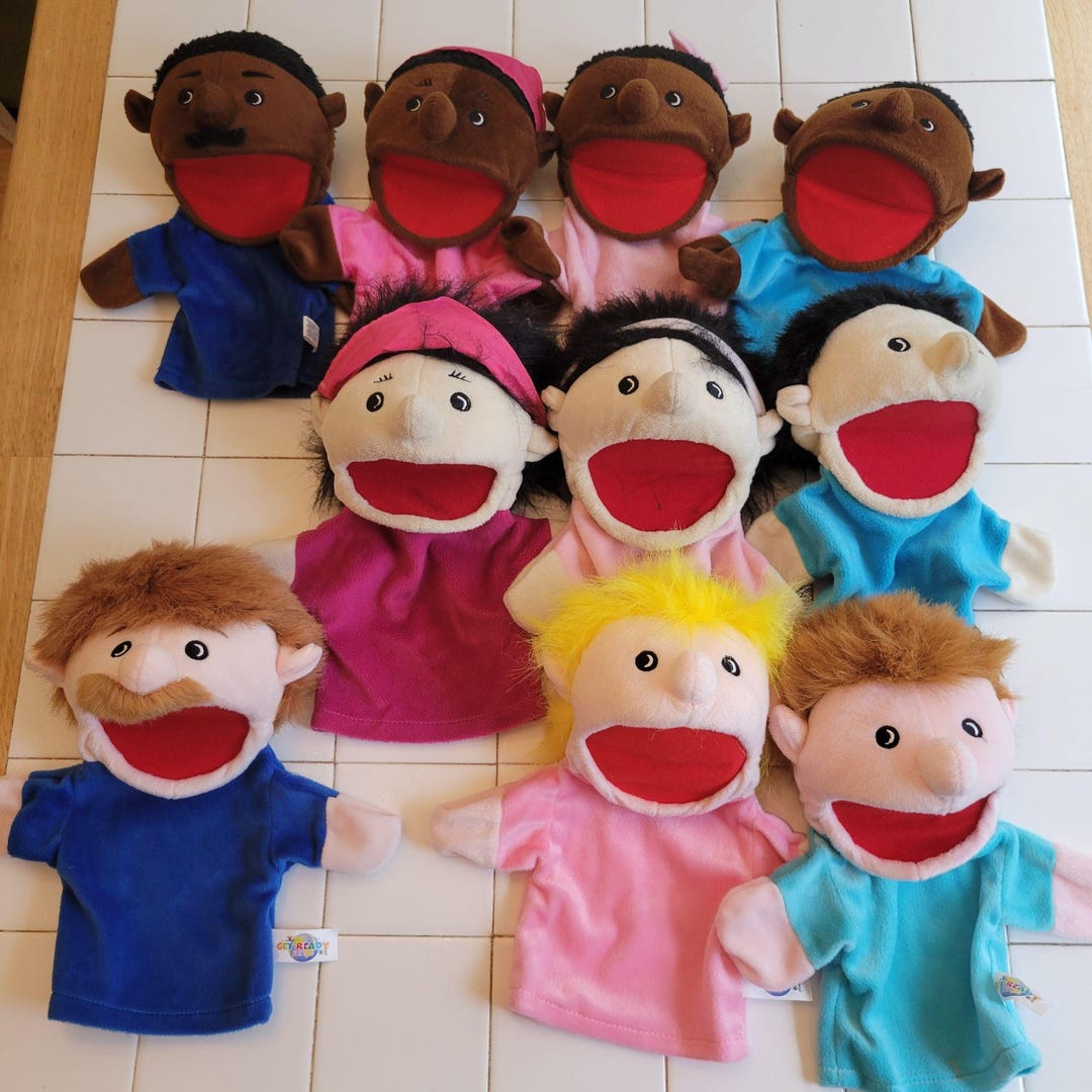 Family Bigmouth Puppets Set Caucasian African American Asian Plush ...