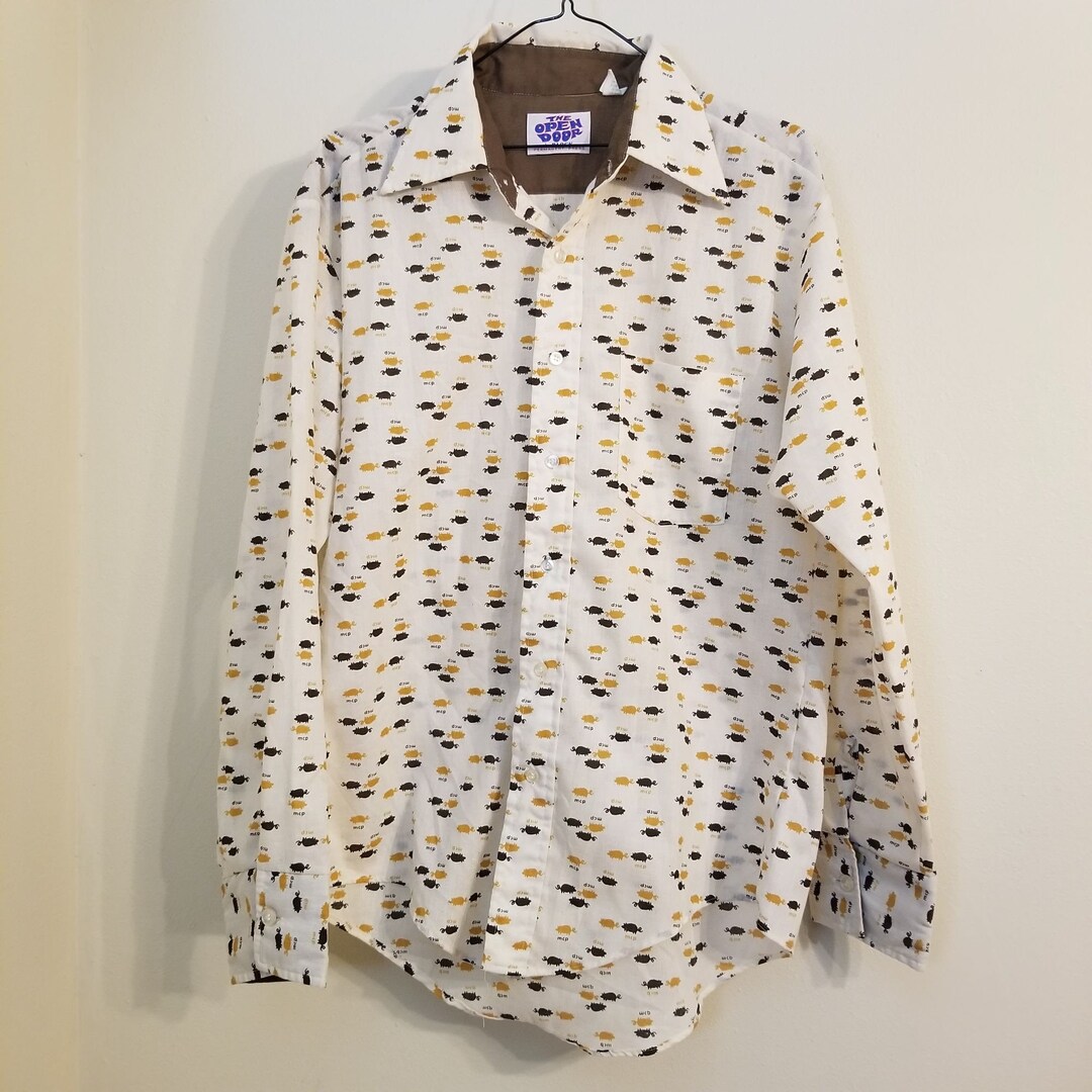Open Door Mcp Pig Vintage Retro Button up Shirt 16 16.5 Brown Yellow - Etsy